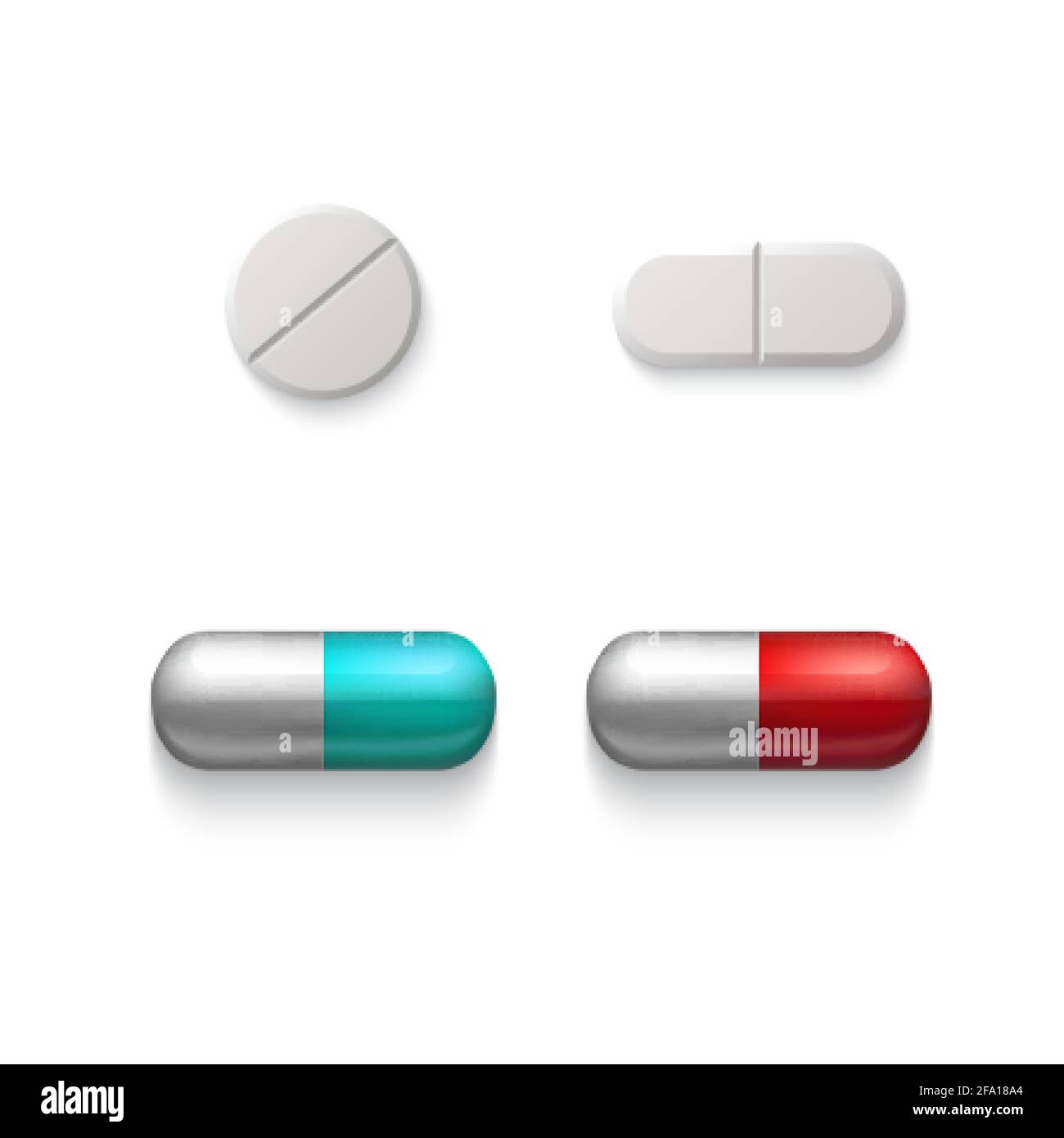 Set of capsules and tablets of medicine. Icons isolated on white ...