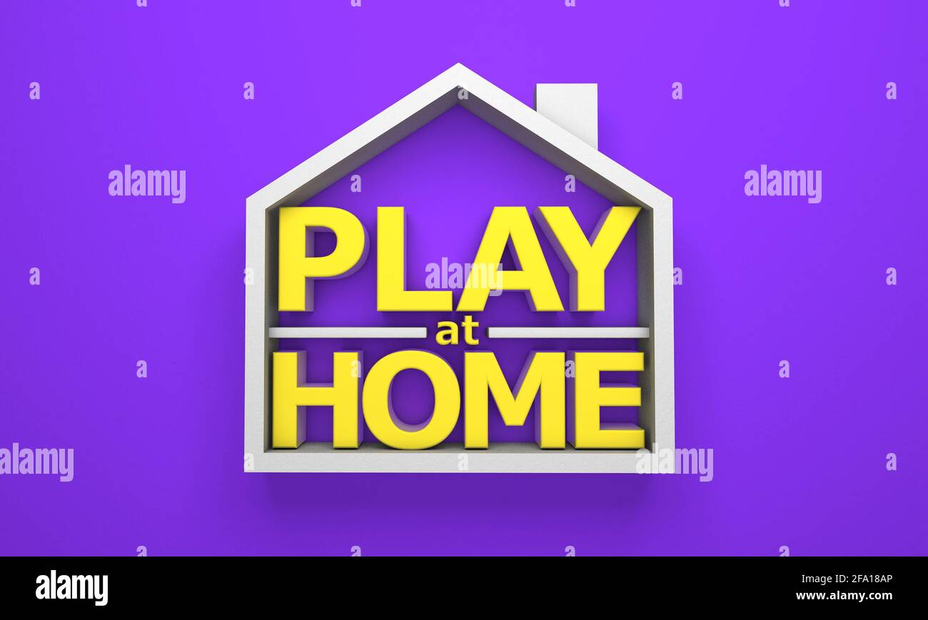Play at home. House on a purple background. 3d render Stock Photo - Alamy