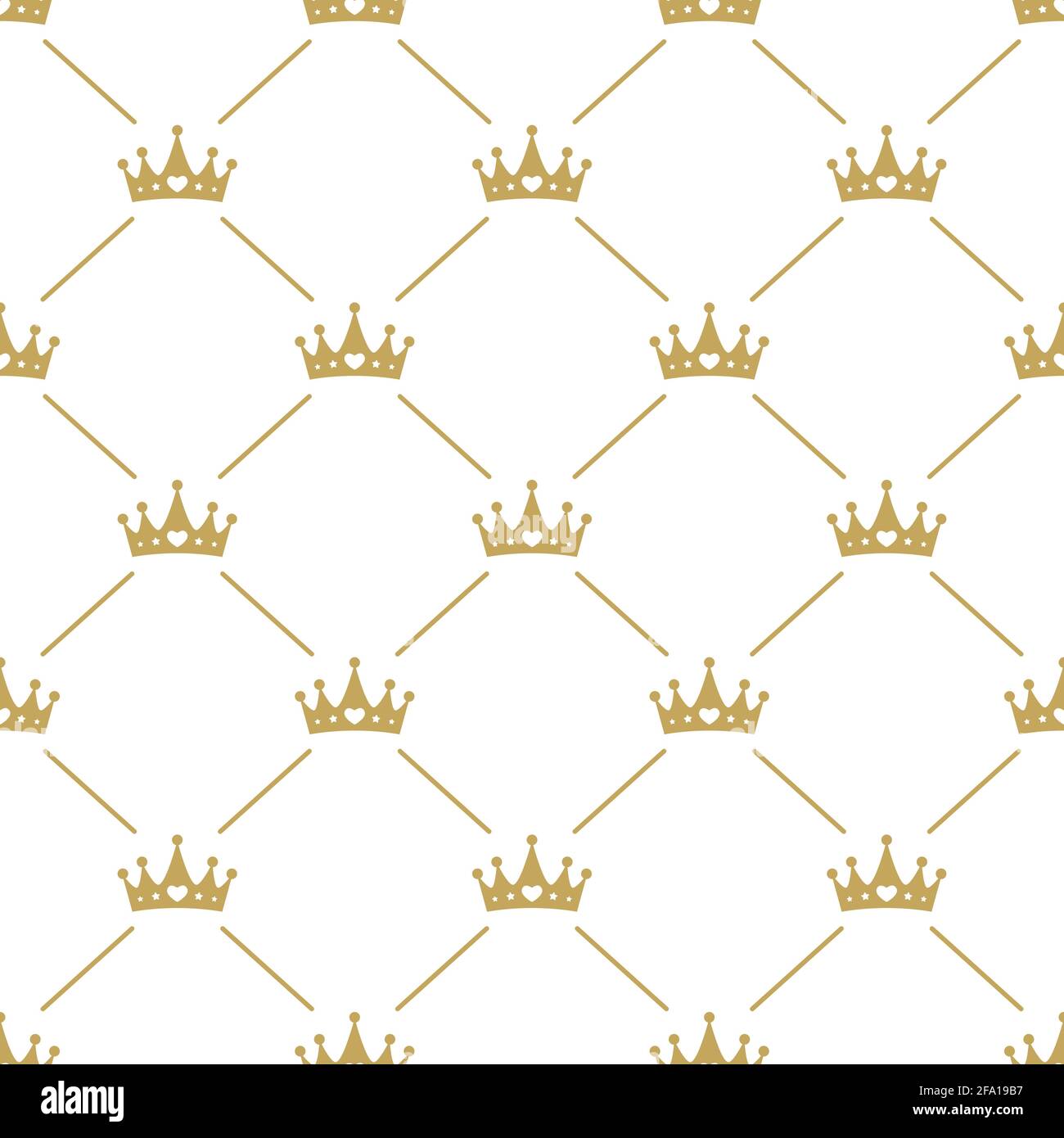 Seamless ornament with golden crowns on white background. Royal, luxury ...