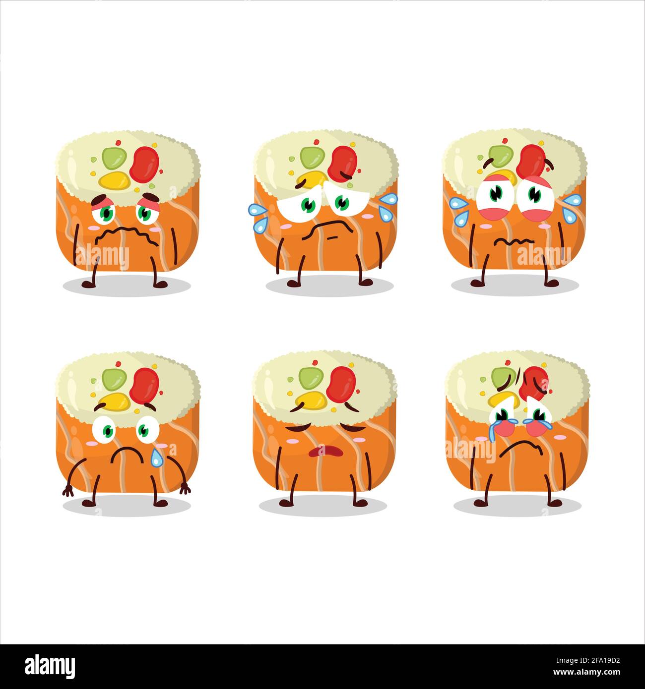 Norimaki sushi cartoon character with sad expression. Vector ...