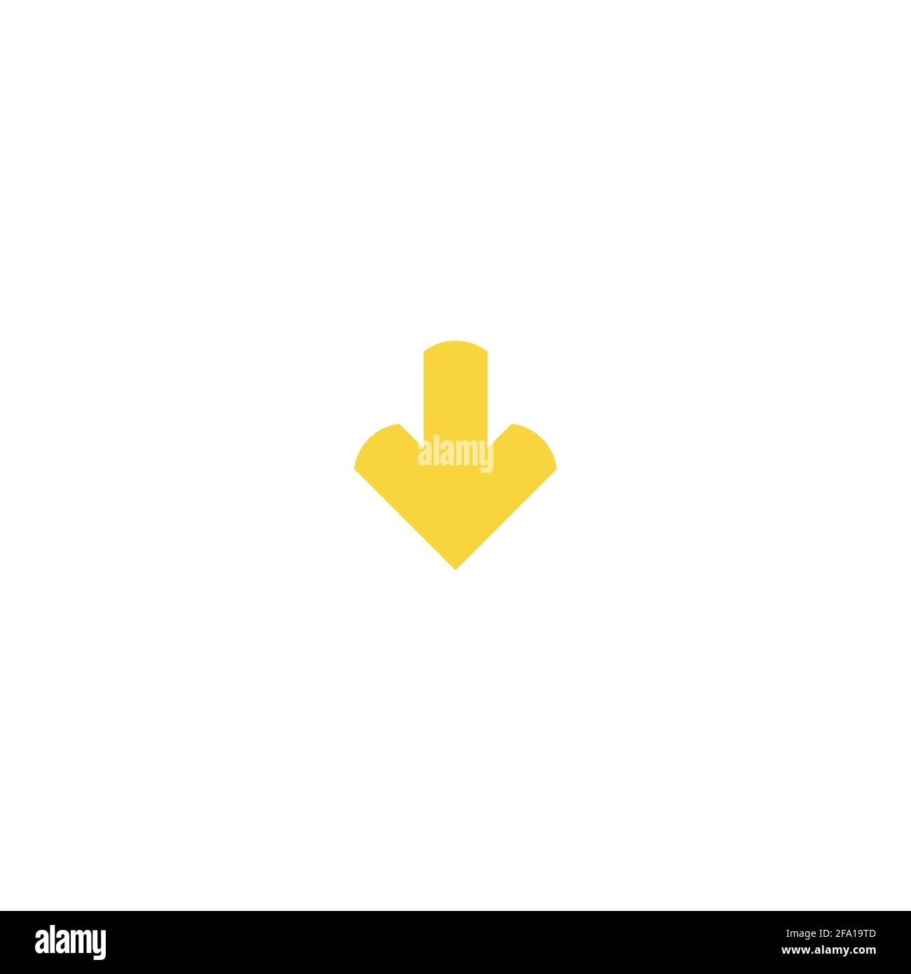 yellow stylish arrow down icon. download sign. isolated on white ...