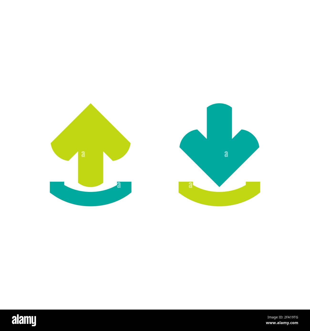 blue and green arrows in box. up and down. flat icons set isolated on ...