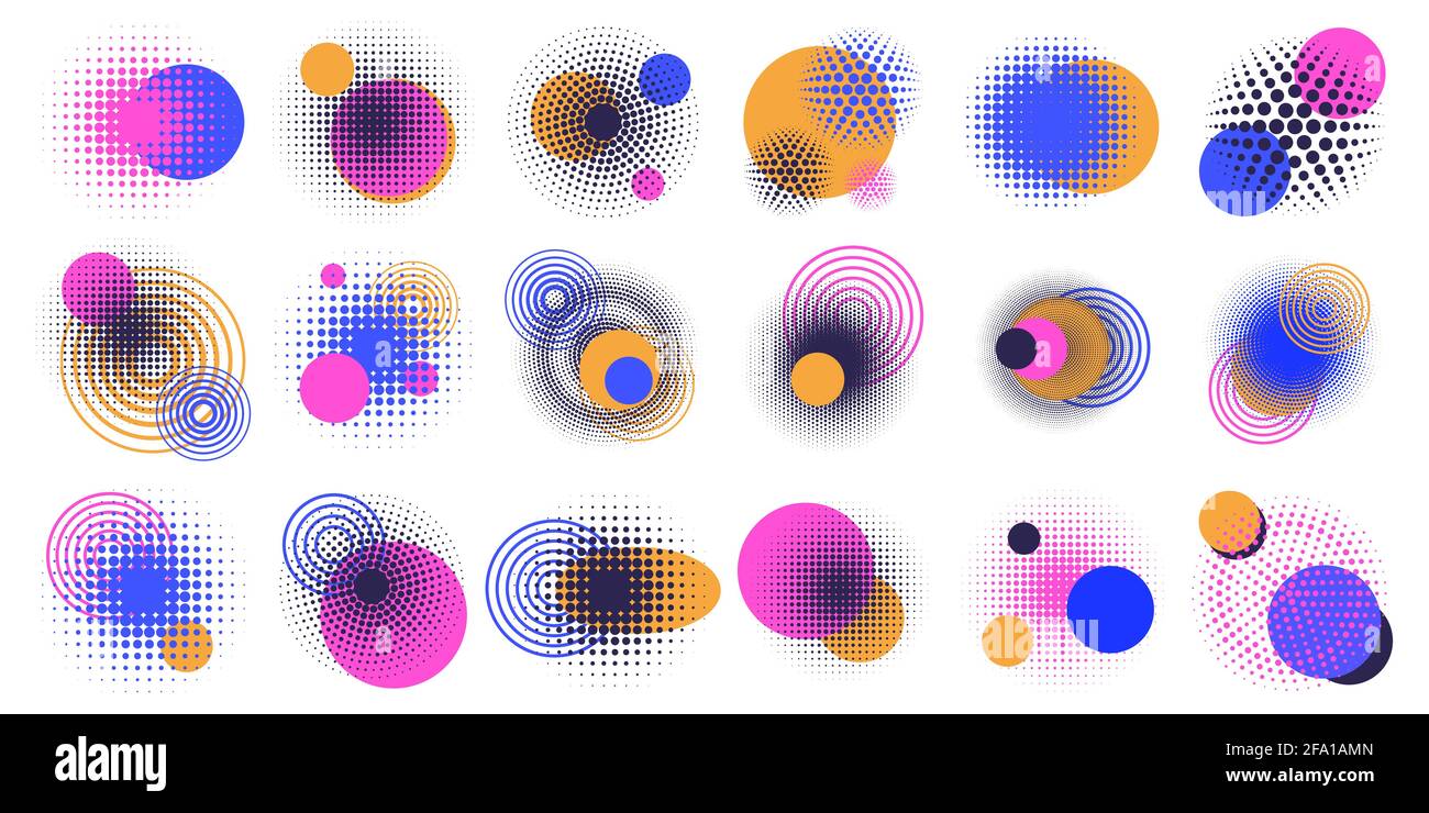 Halftone circle elements. Abstract geometric shapes, round halftone ...