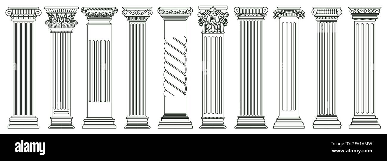 Ancient classic pillars. Greek and roman architecture pillars, historic ... Ancient classic pillars. Greek and roman architecture pillars, historic ...