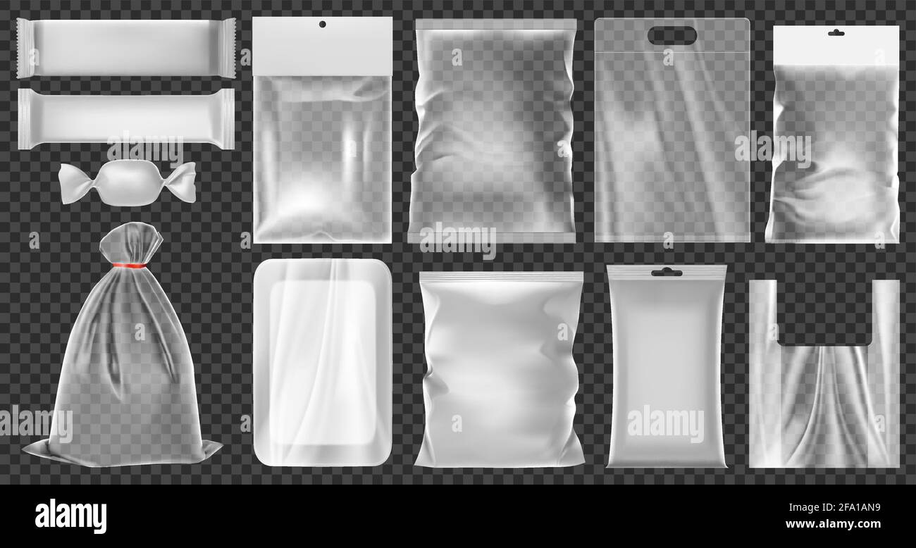 Realistic plastic package. Empty vacuum plastic containers, clean ...