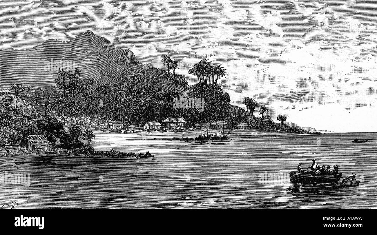 Engraving of Darnley Island in New Guinea, during the 1880s Stock Photo ...