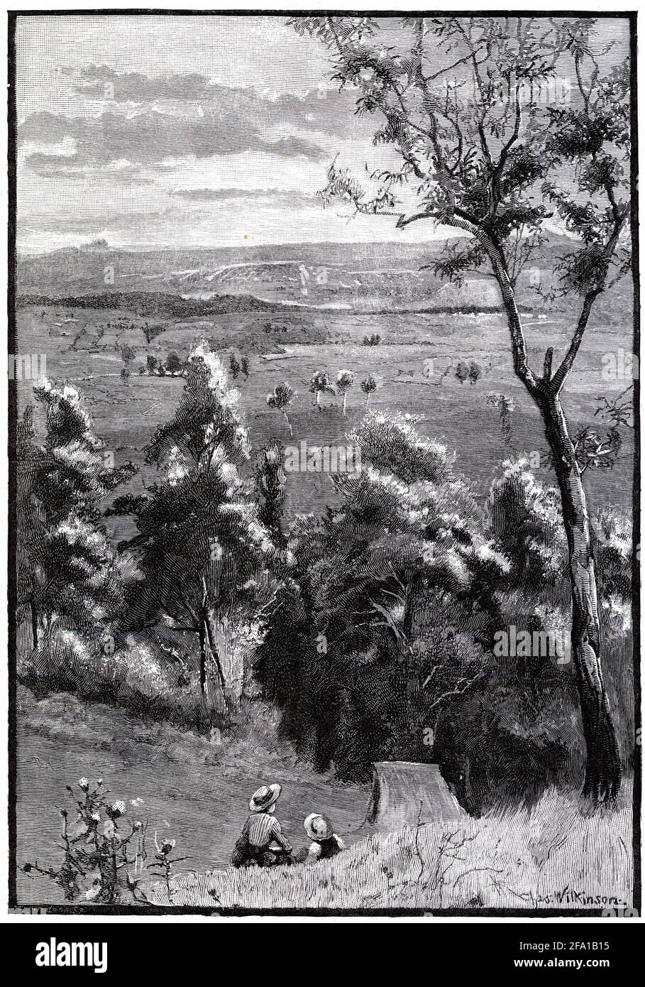 Engraving of Ballarat from Mount Warrenheip, Victoria, Australia, circa ...