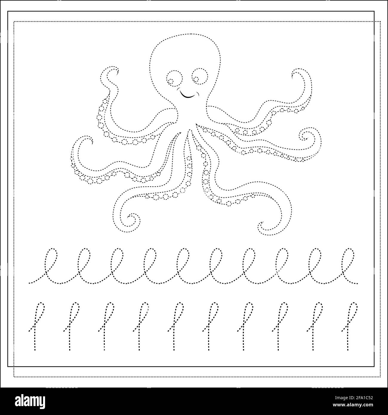 Page coloring books, handwriting practice for kids, octopus. A sketch ...