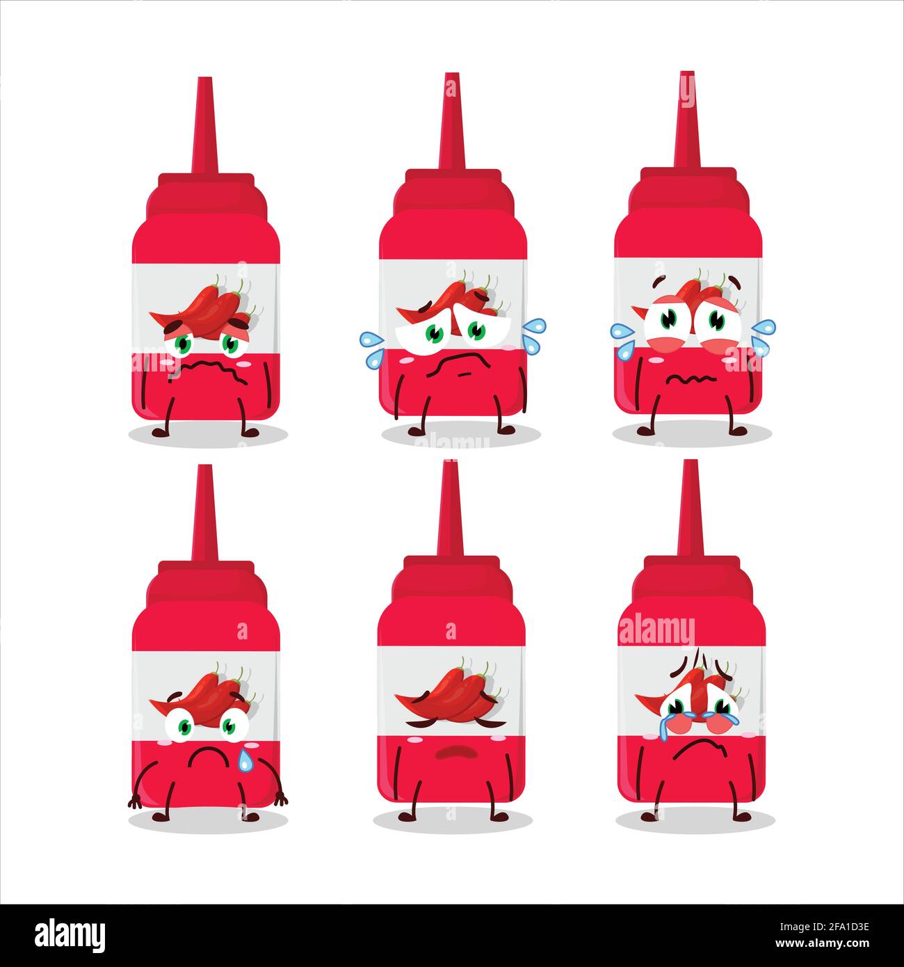 Hot sauce cartoon character with sad expression. Vector illustration ...