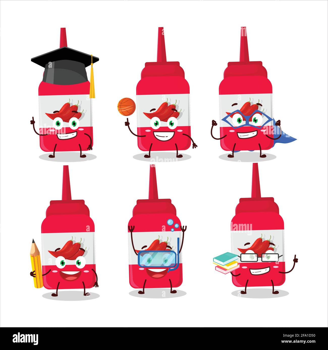 School student of hot sauce cartoon character with various expressions ...