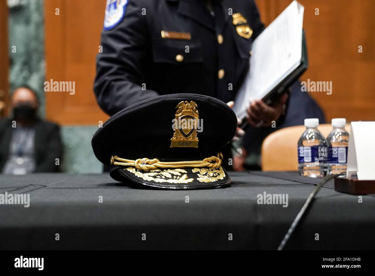 The hat of acting U.S. Capitol Police chief Yogananda Pittman is seen ...