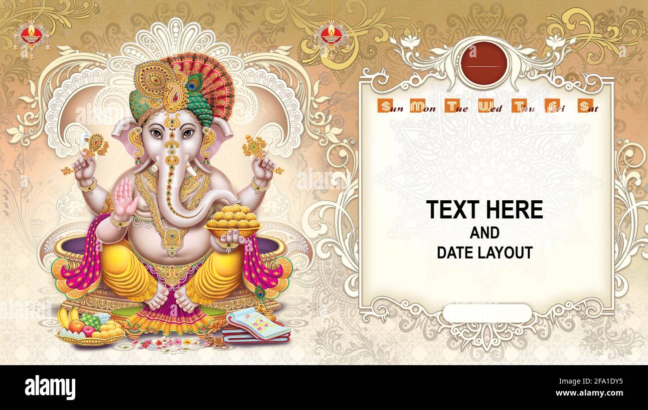 High-Resolution Indian Gods Lord Ganesha Digital Painting Calendar ...