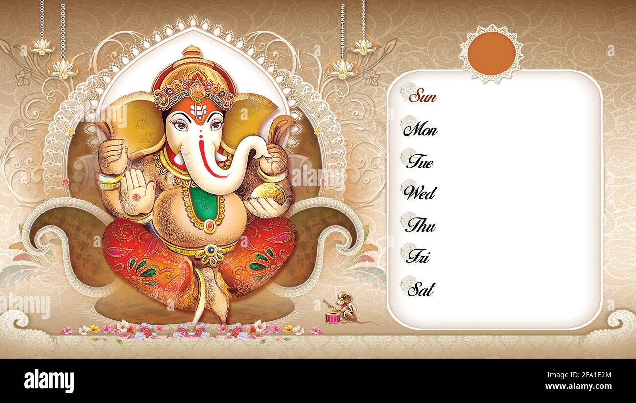 High-Resolution Indian Gods Lord Ganesha Digital Painting Calendar ...