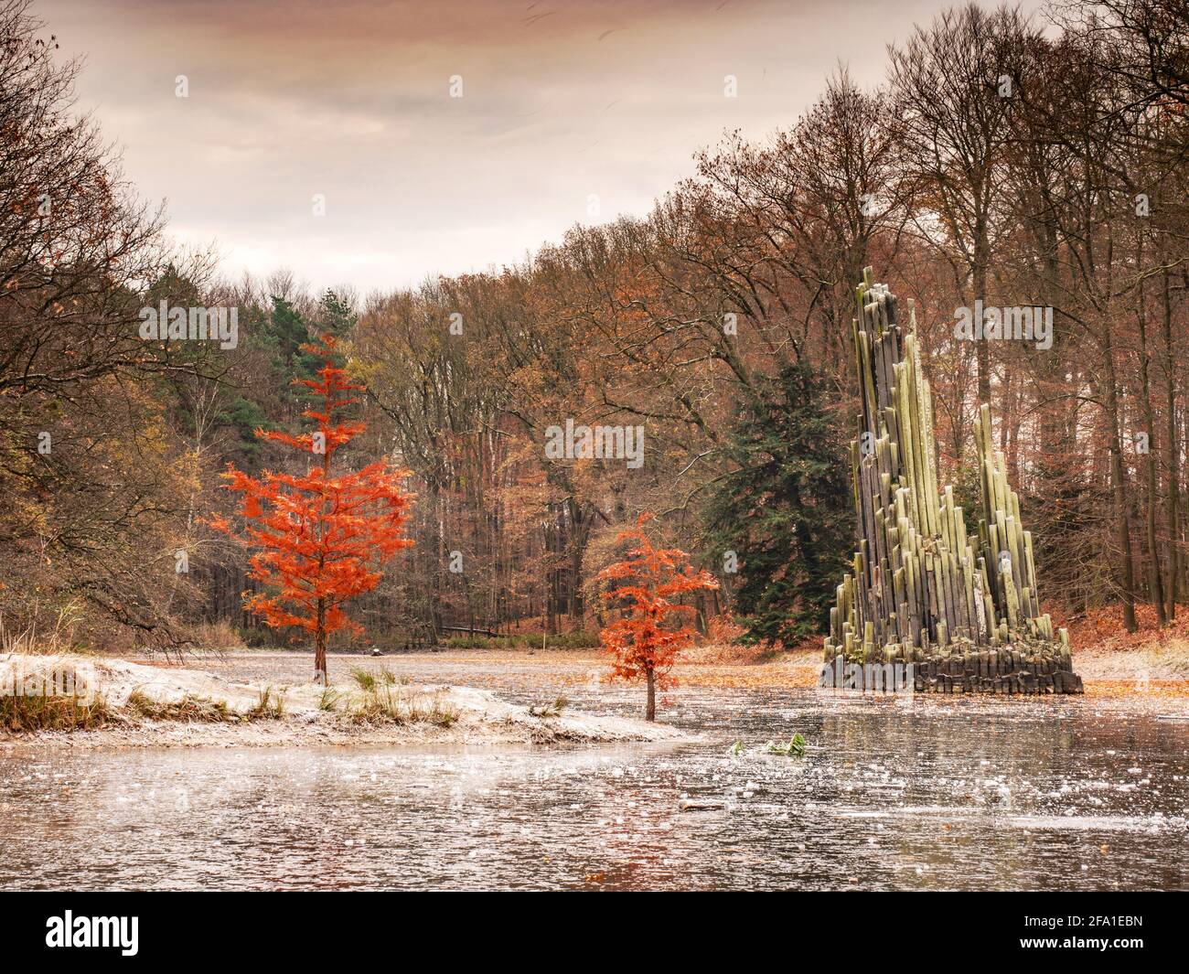 Basalt Orgel, the basalt column Restoration and red deciduous tree at ...