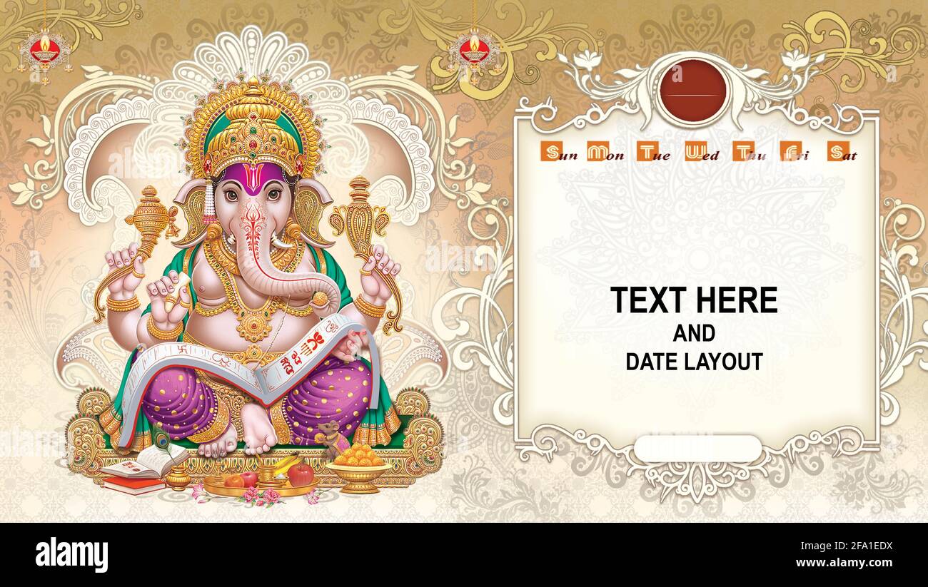High-Resolution Indian Gods Lord Ganesha Digital Painting Calendar ...