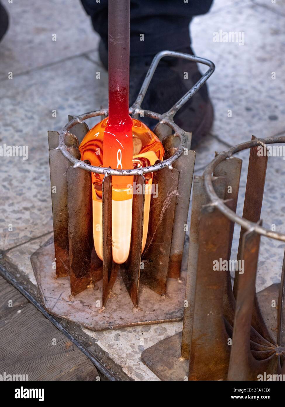 Striped blowed glass. Designer traditional method creates a striped ...