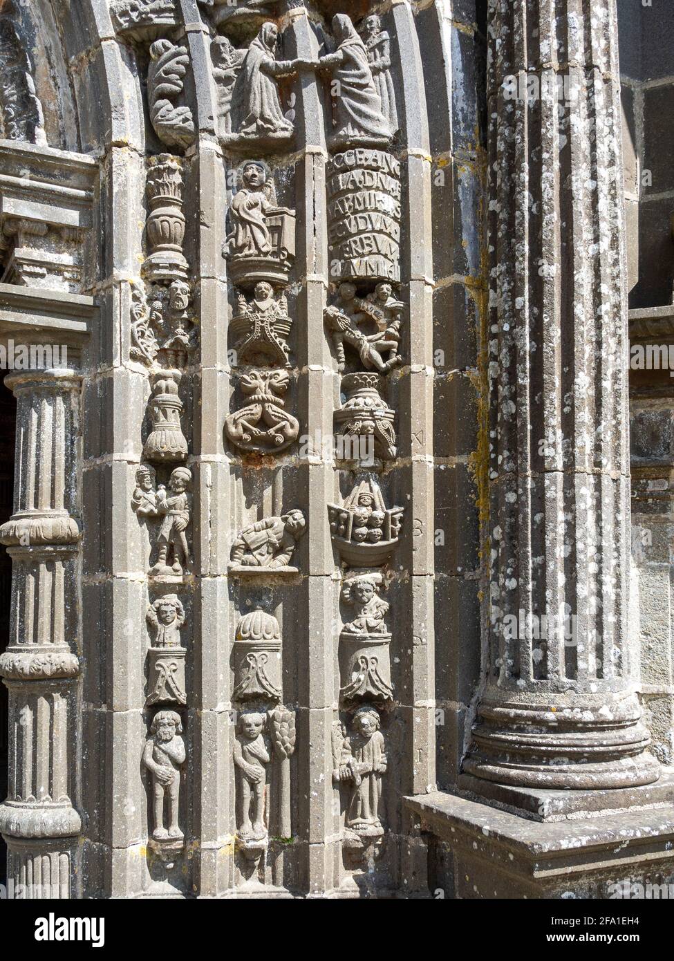 Details of the south porch, Church of Saint-Miliau. 29400 Guimiliau ...