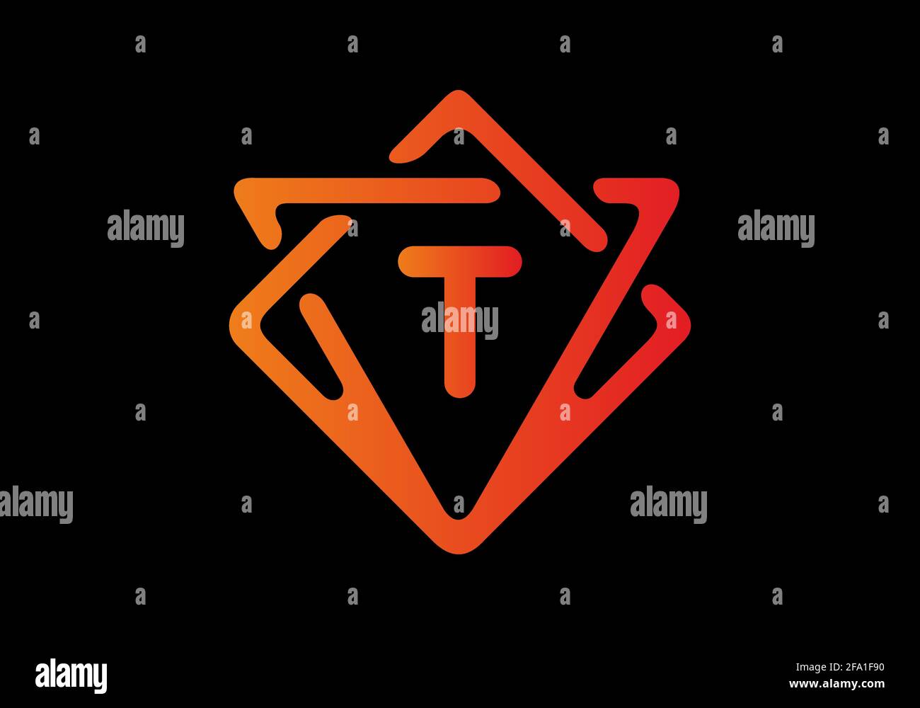 Orange red gradient color of T initial letter in frame design Stock ...