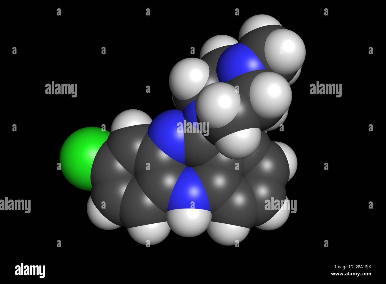 Clozapine atypical antipsychotic medication molecule 3D render chemical ...
