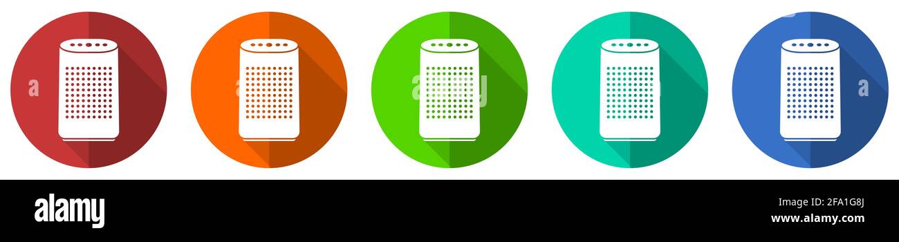 Air purifier, ionizer icon set, flat design vector illustration in 5 ...