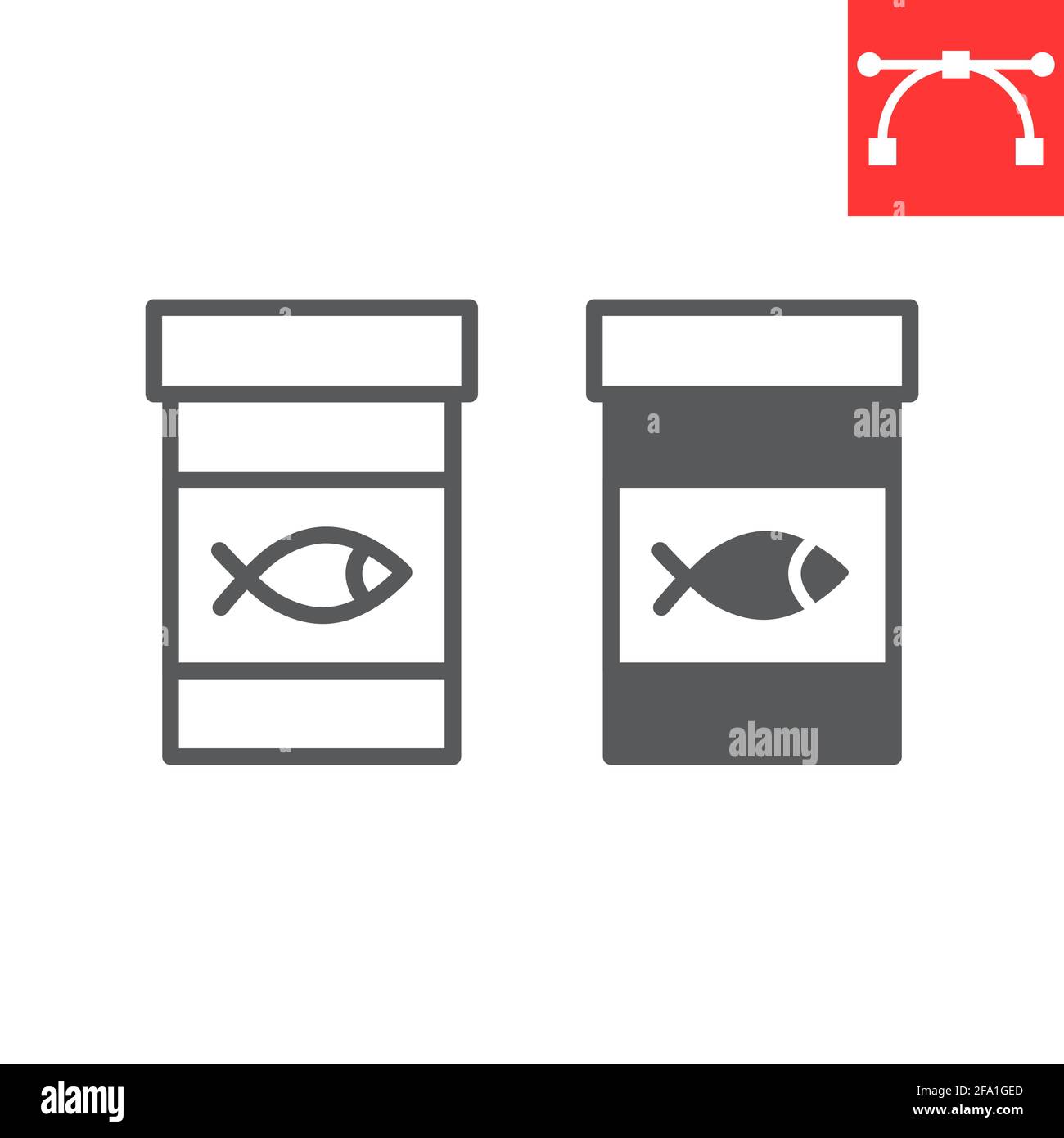 Fish feed line and glyph icon, pet shop and meal, fish food jar vector ...