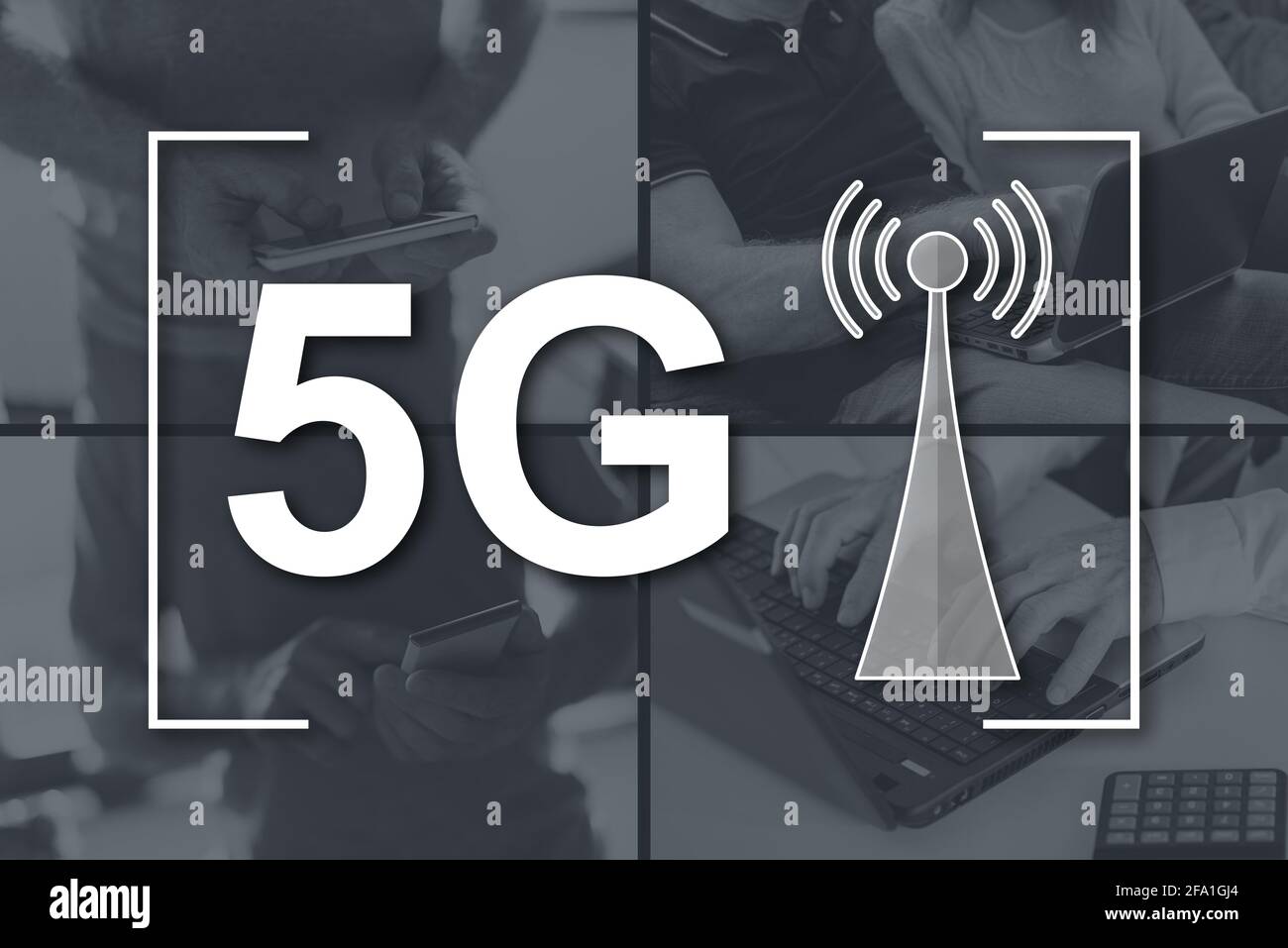 5g concept illustrated by pictures on background Stock Photo - Alamy
