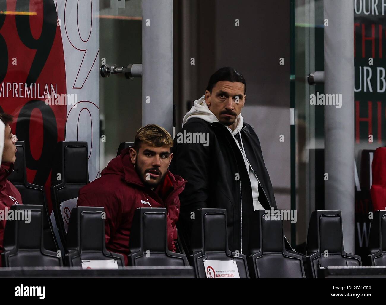 Zlatan Ibrahimovic of AC Milan reacts from the bench during the Serie A ...