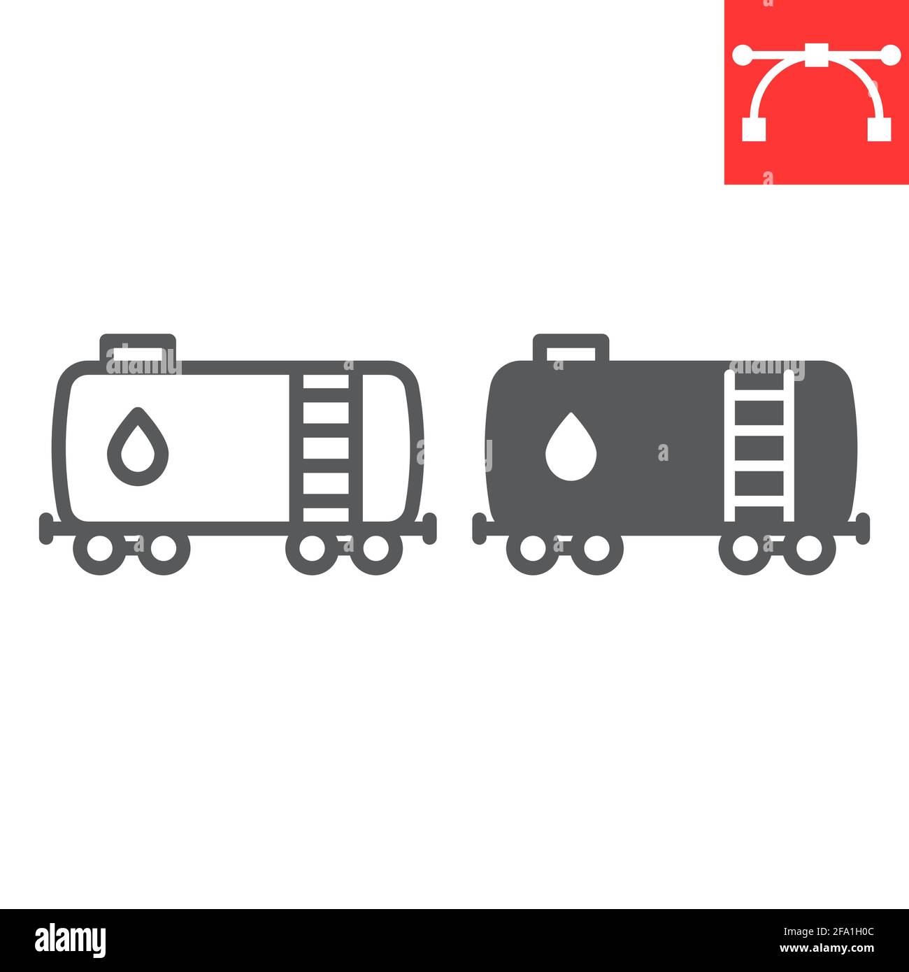 Oil railway tank line and glyph icon, oil train and fuel carriage, oil ...