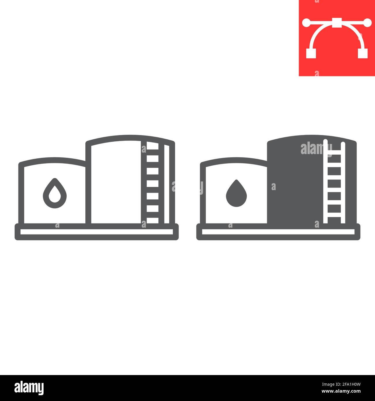 Oil storage line and glyph icon, industry and petroleum, oil tank ...