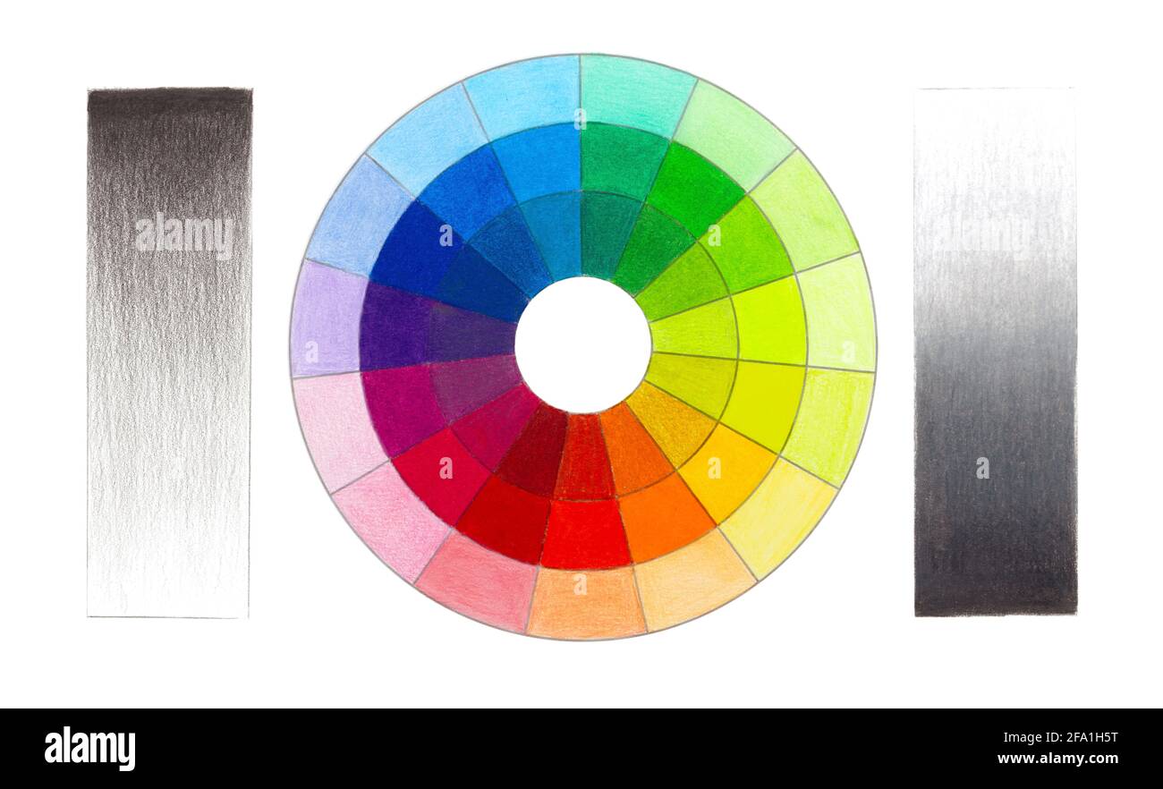 Colorful circle swatch for colored pencils with black and white ...