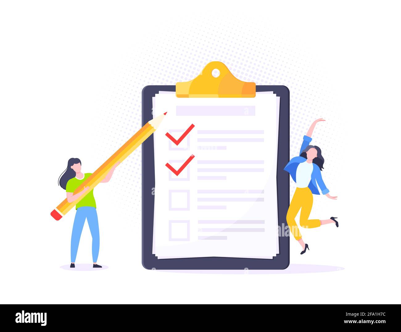 Checklist complete business concept tiny people with pencil nearby ...