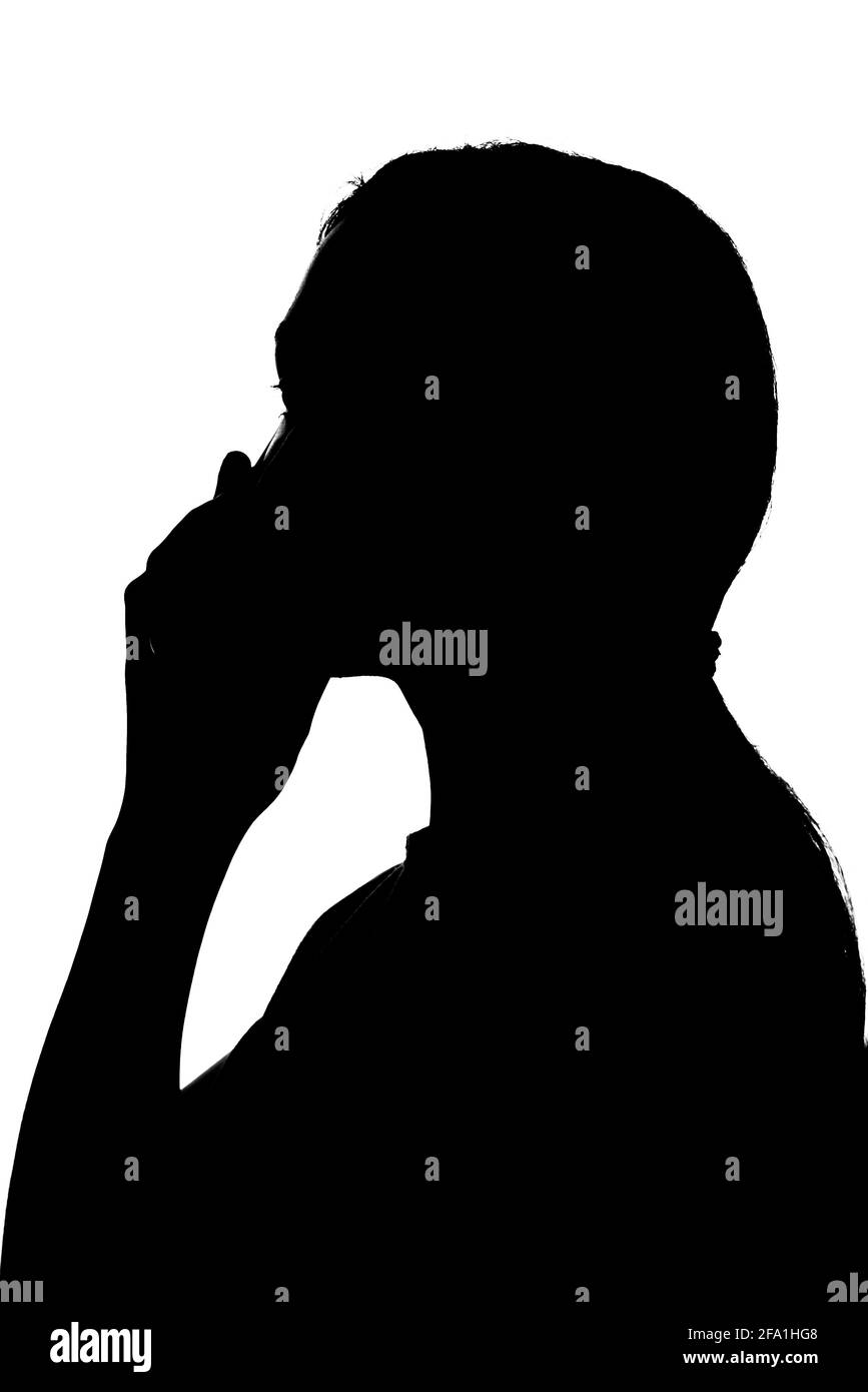 Young woman talking smartphone Black and White Stock Photos & Images ...