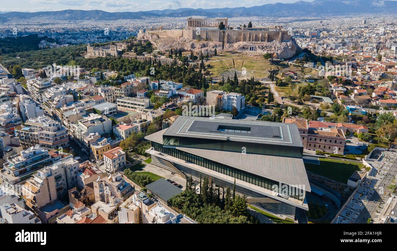 Parthenon at Acropolis of Athens and its museum Stock Photo - Alamy