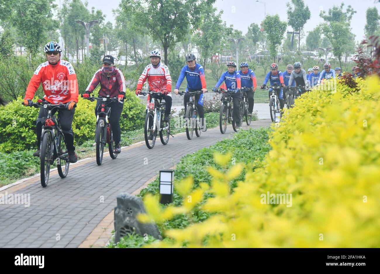 HANDAN, CHINA - APRIL 22, 2021 - Cyclists ride bikes during an activity ...
