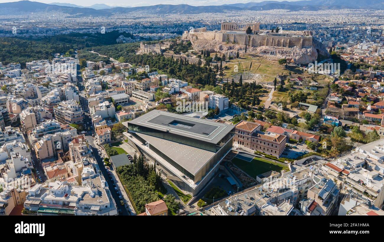 Parthenon at Acropolis of Athens and its museum Stock Photo - Alamy