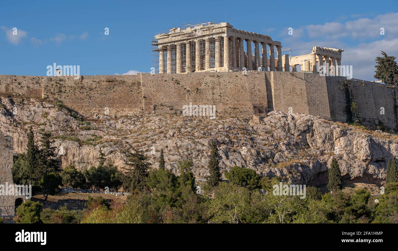 Parthenon at Acropolis of Athens and its museum Stock Photo - Alamy