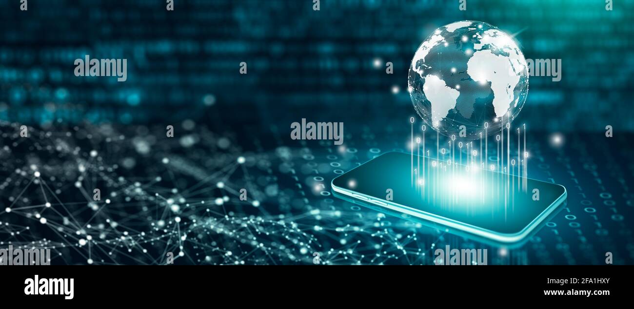 Digital and technology convergence with Globe on Mobile. Modern phone ...