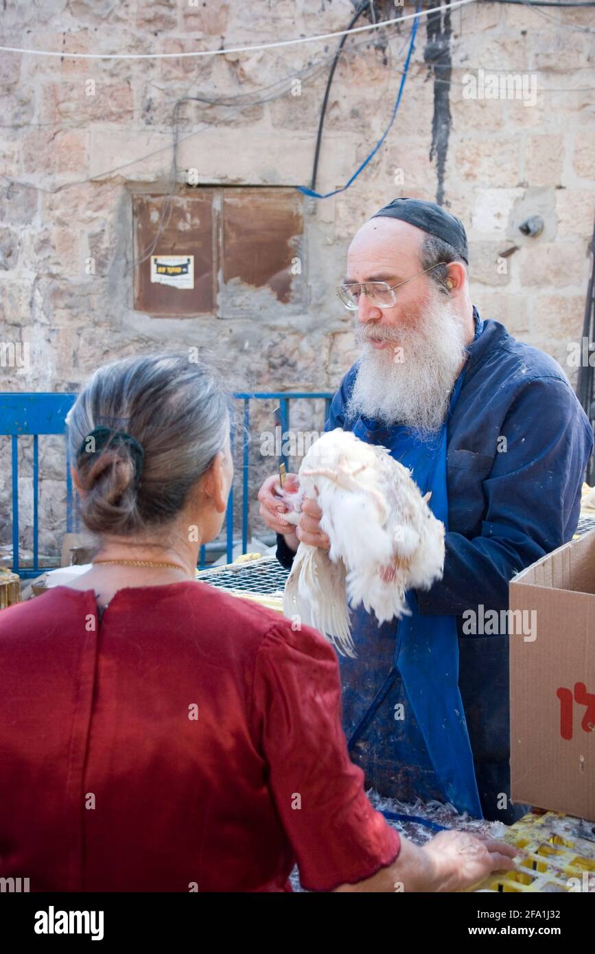 The Butchers chicken stall, Mea Shearim, Jerusalem, Israel Kaparot, an ...