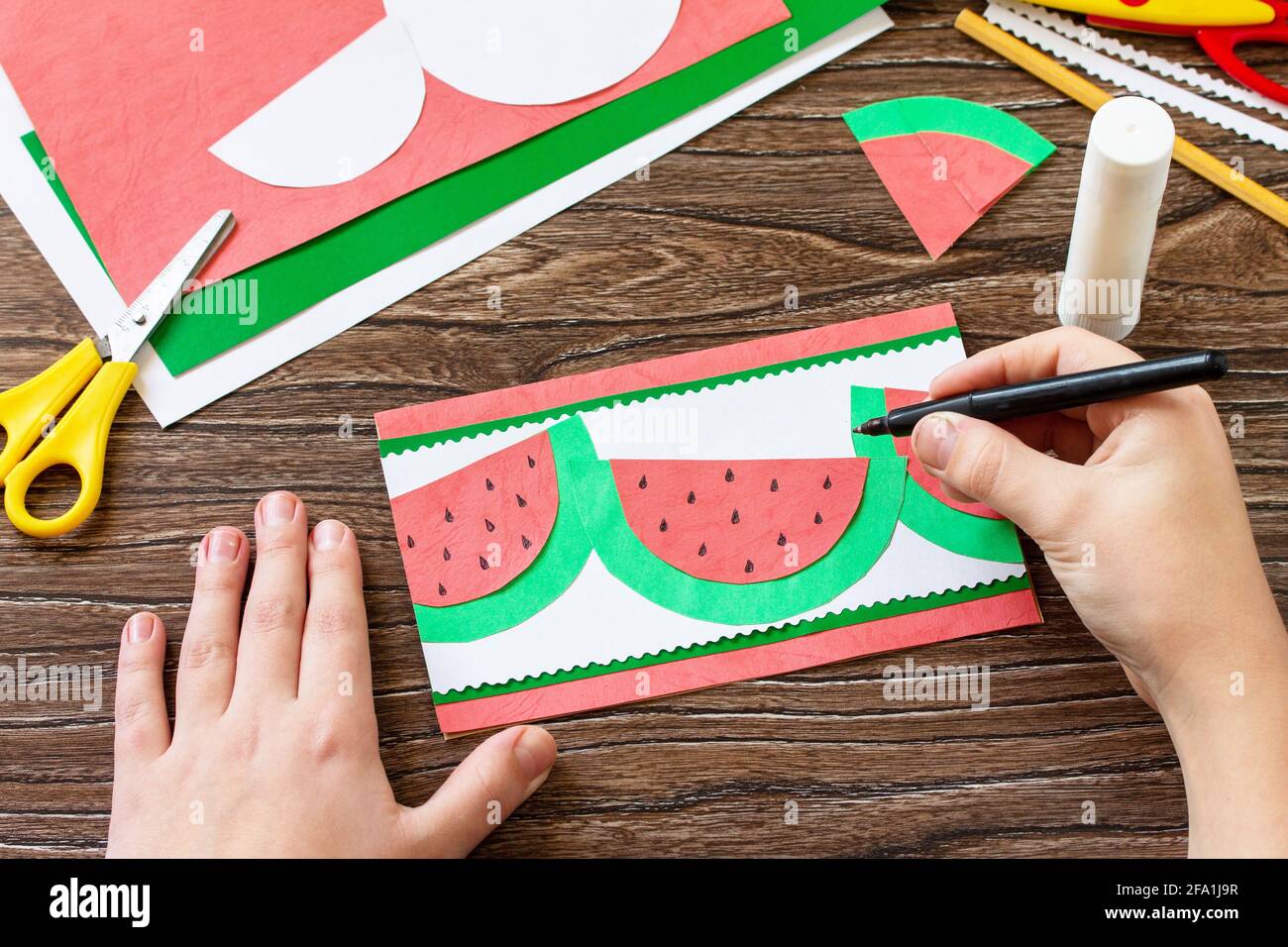 Instruction step 10. Summer birthday card with watermelons with ...