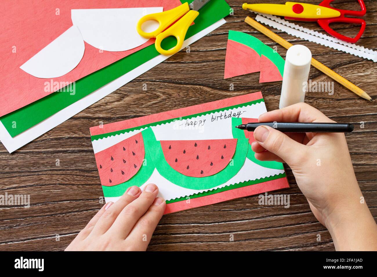 Instruction step 11. Summer birthday card with watermelons with ...
