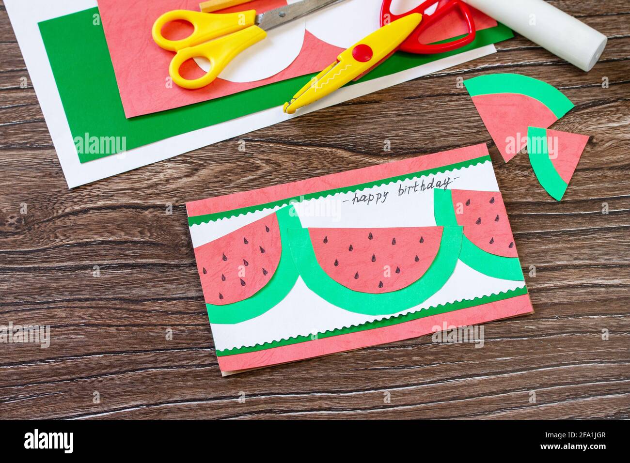Summer birthday card with watermelons with birthday greetings. Handmade ...