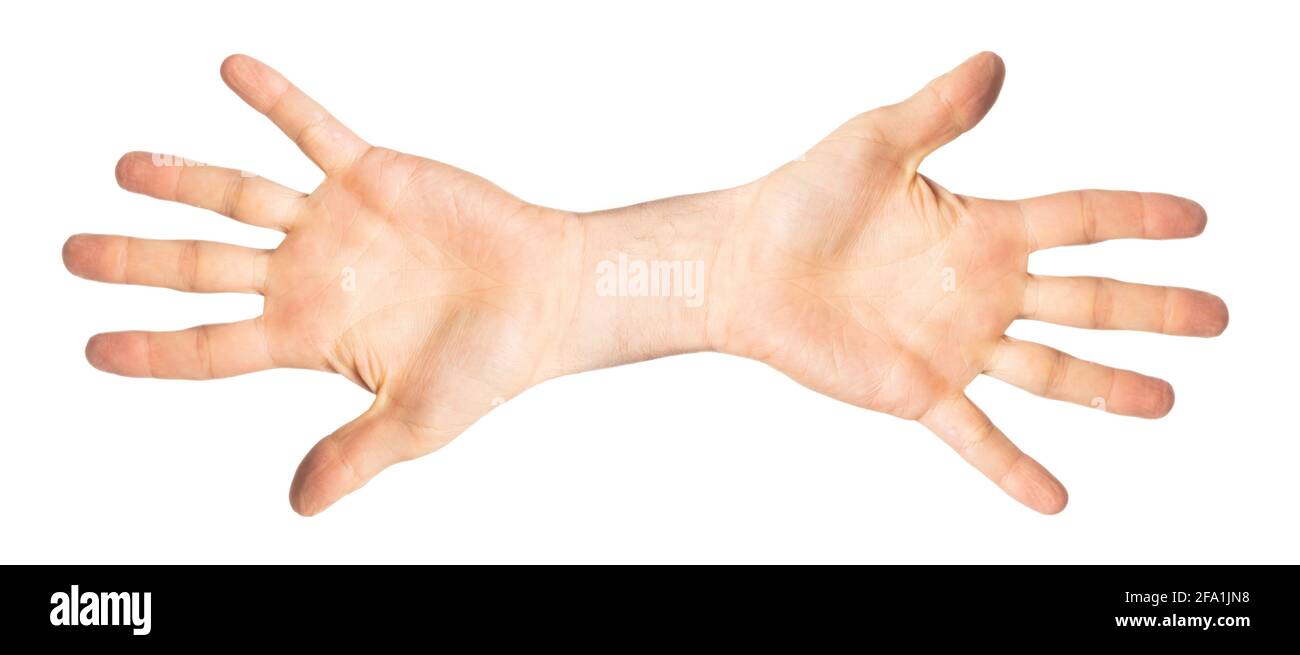 Caucasian open man hand - Number five gesture, isolated on white ...