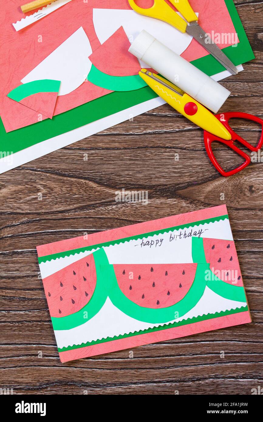 Summer birthday card with watermelons with birthday greetings. Handmade ...