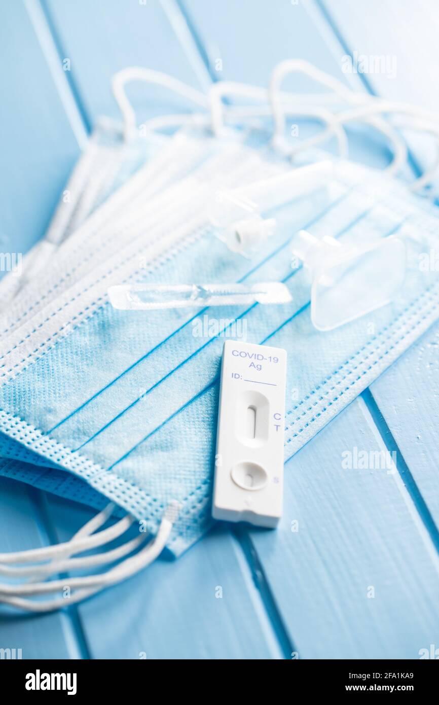 Covid-19 rapid antigen test. Rapid antibodies test kit and protective ...