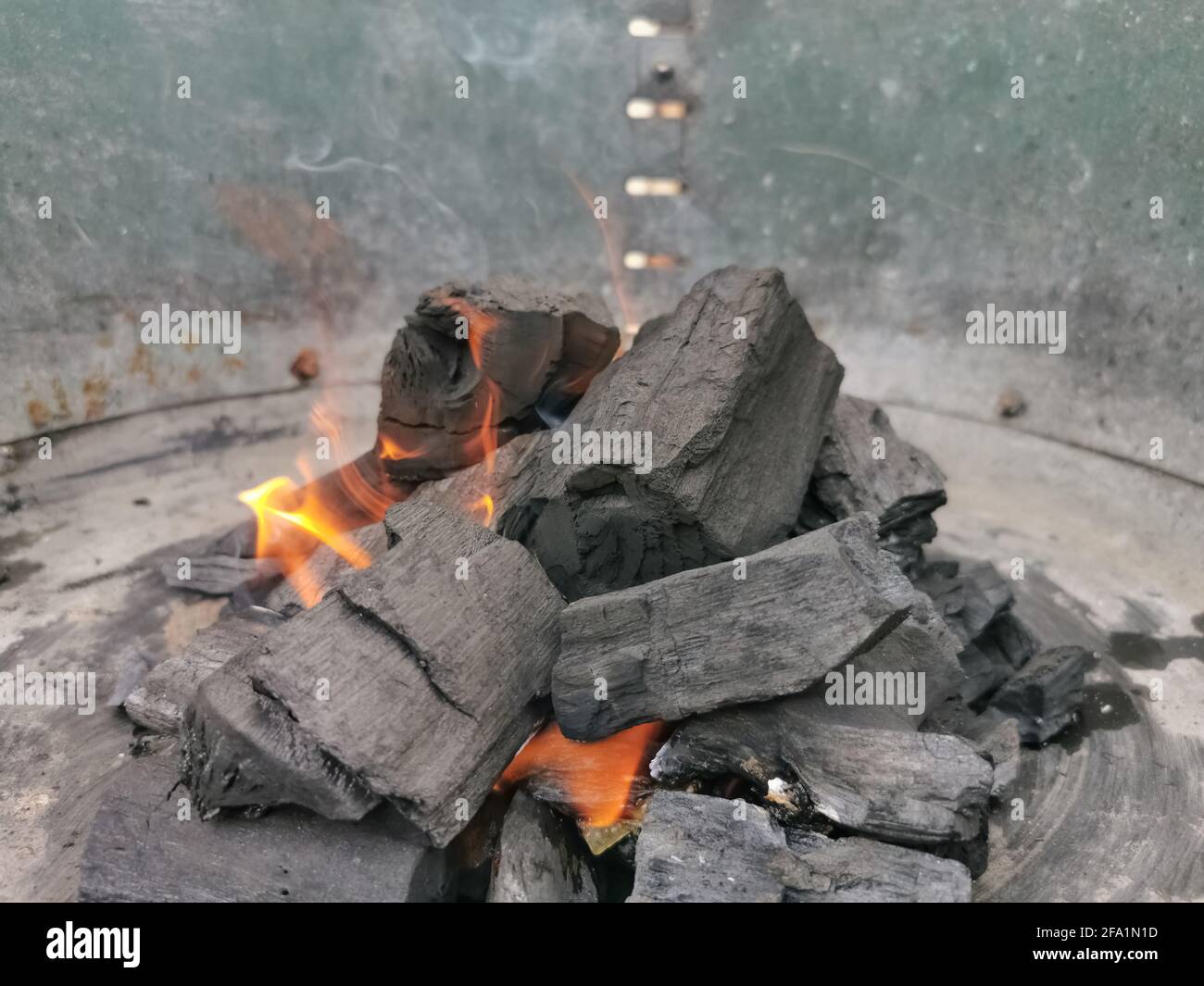 Macro view of burning coal embers bonfire, detail of coal texture Stock ...