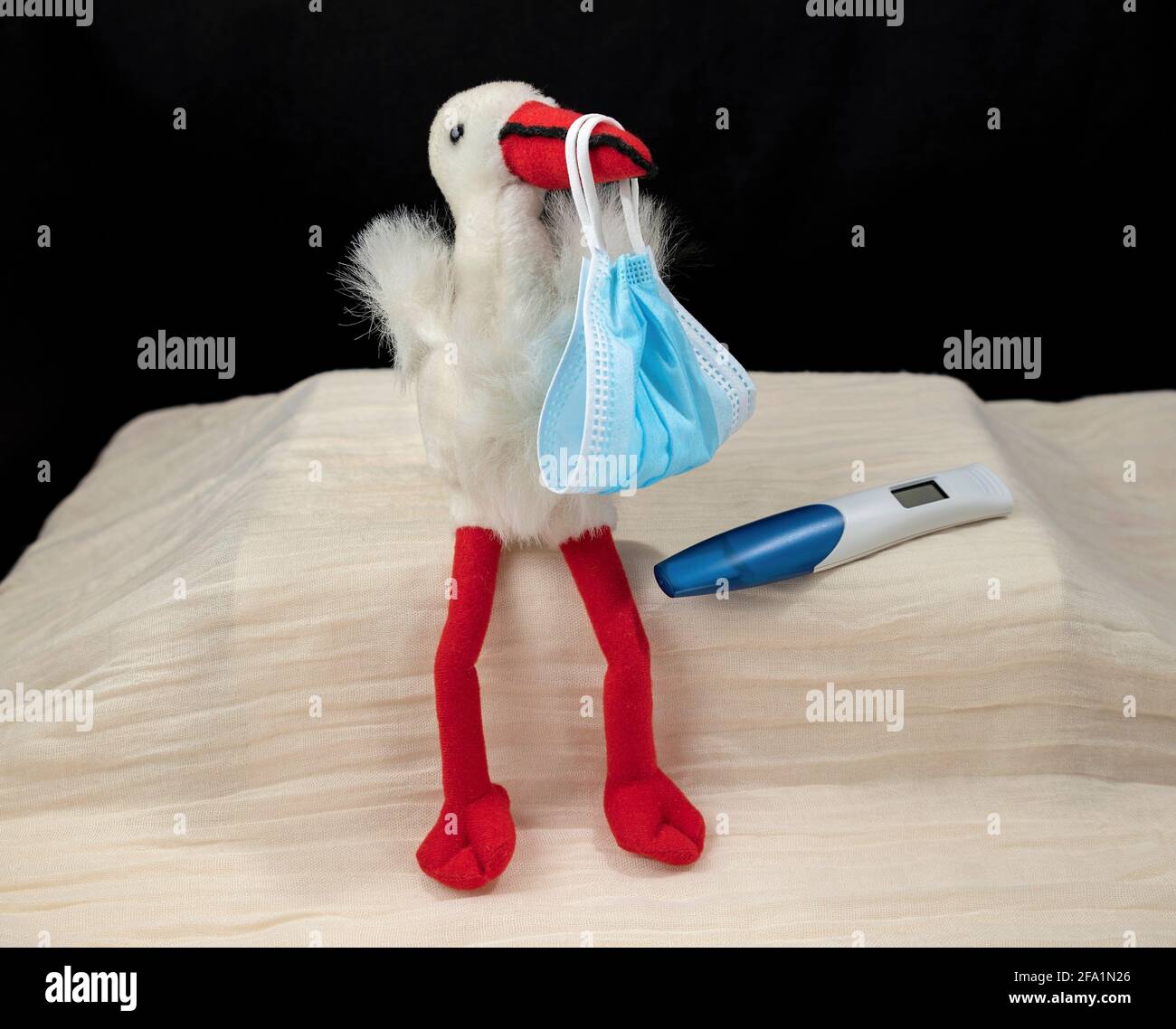 Conceptual image of how covid-19 affect pregnant and fetus. Stork with ...