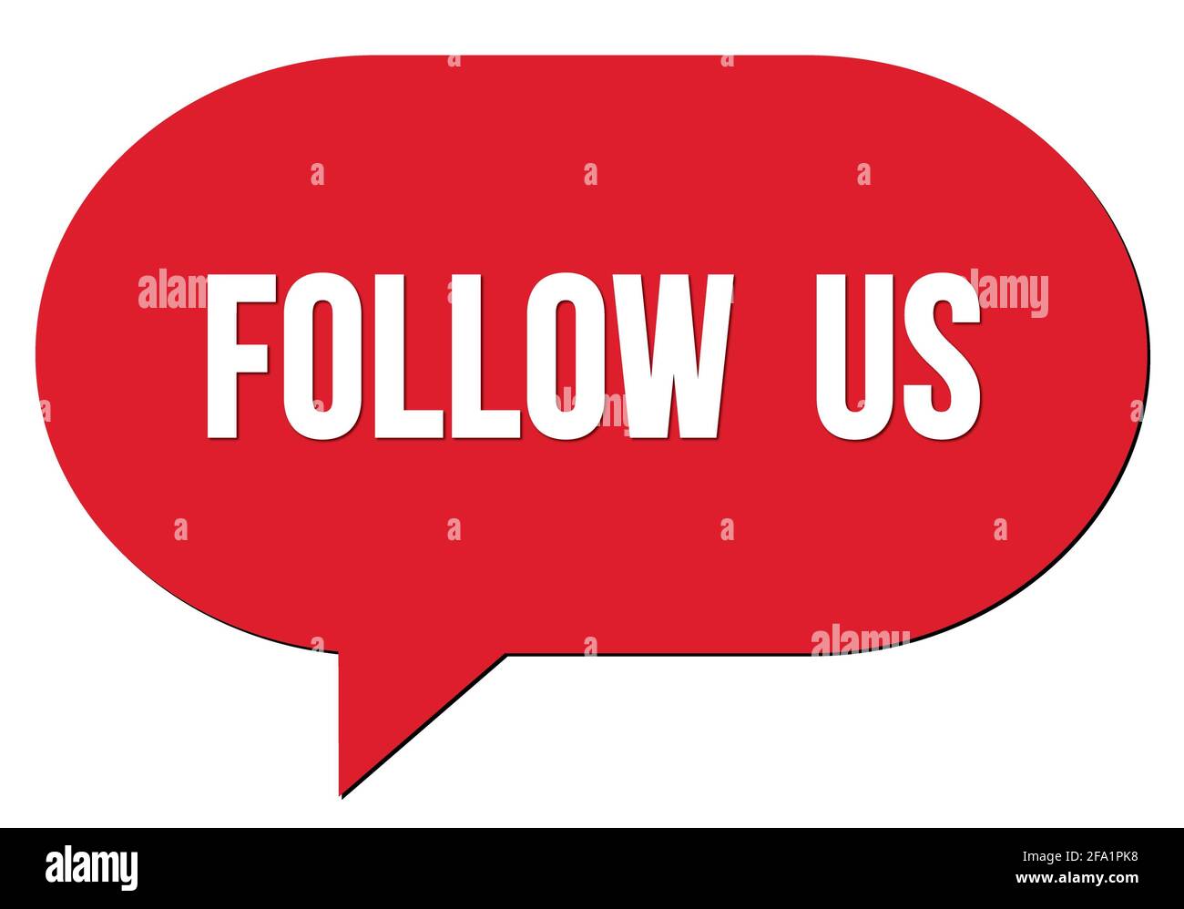 FOLLOW US text written in a red speech bubble stamp Stock Photo - Alamy