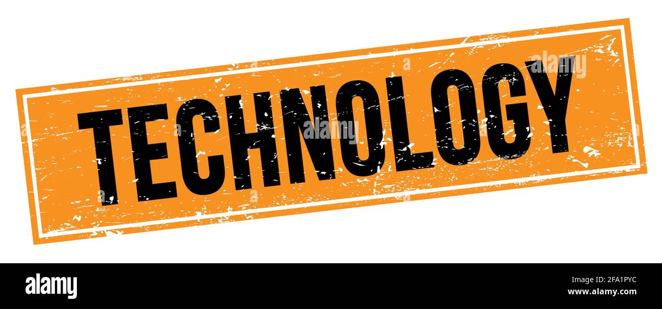 TECHNOLOGY text on black orange grungy rectangle stamp sign Stock Photo ...