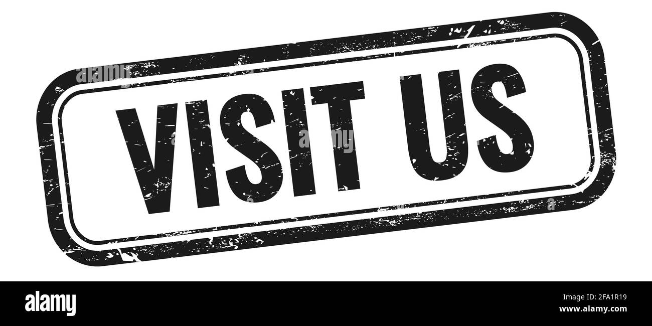 VISIT US text on black grungy vintage rectangle stamp Stock Photo - Alamy