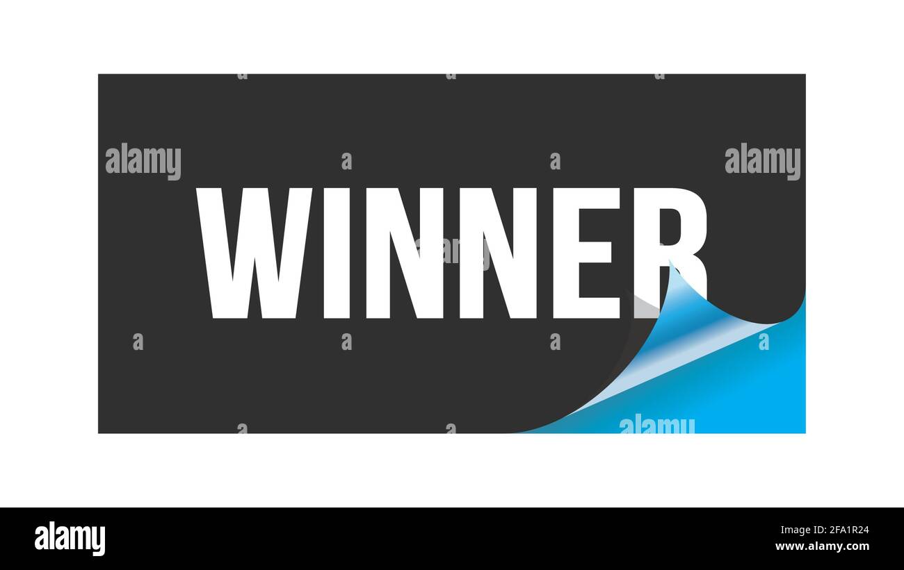 WINNER text written on black blue sticker stamp Stock Photo - Alamy